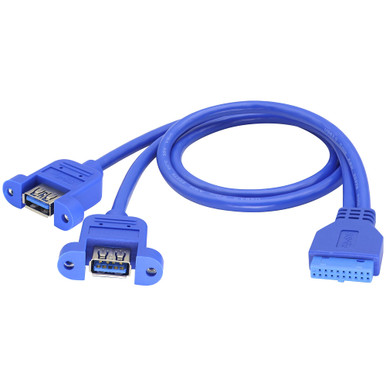 HCFeng USB3.0 20Pin Female to Dual Port USB 3.0 A Female Panel Cable ...