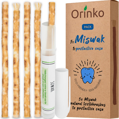 5 Miswak Sticks For Teeth + Protection Holder - 100% Natural Miswak ...