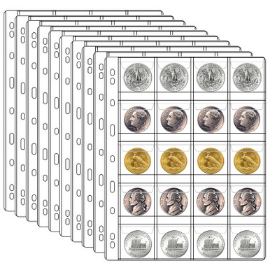20 Pocket Coin Pages for Collectors, 10 Sheets Coins Sleeves Coin ...