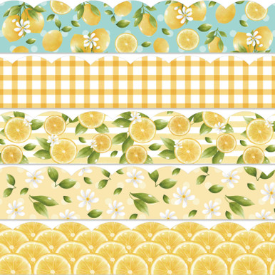 Whaline 69Ft Summer Bulletin Board Borders Watercolor Lemon Plaid Self ...