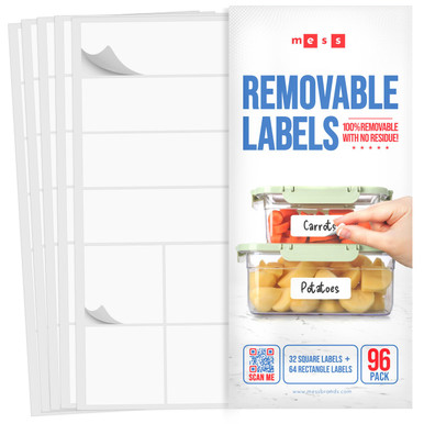 MESS Food Labels for Containers - Removable Labels for Kitchens (96 ...
