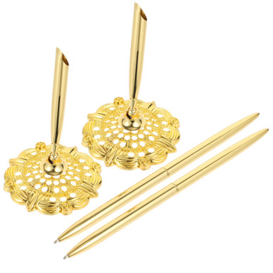 Toyvian Signing Pen 2Pcs Hollow Round Pen Holder Set Metal Pen Attached ...