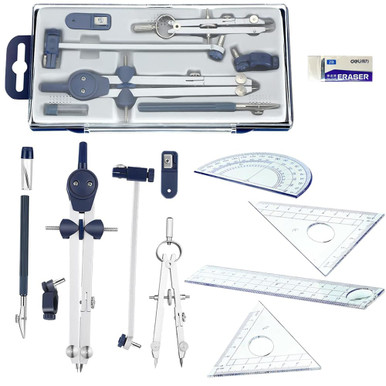 12 Pieces Geometry Set with Metal Compass, Ruler, Triangle, Protractor ...