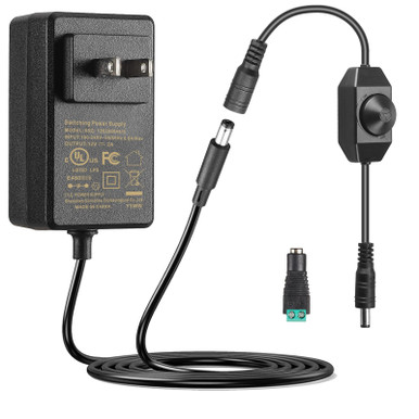 12V 2A Power Supply Adapter [UL Listed] with LED Dimmer Switch,24W AC 100-240V to DC 12 Volt 2 ...
