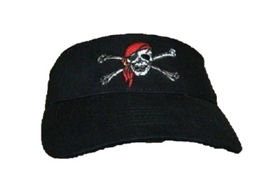Jolly Roger Pirate Red Hat Black Visor hat Cap - Warehousesoverstock