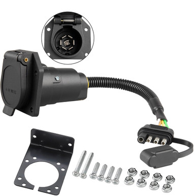 Oyviny 4-Pin to 7-Way Round Blade Trailer Adapter W/Mounting Bracket, 4 Way Flat to 7-Way Blade ...