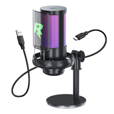 Riworal Gaming Mic USB RGB Computer Microphone Cliped On Mic Desk Stand ...