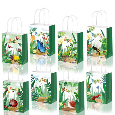 24Pcs Insect Themed Party Paper Gift Bags with Handles,Bugs Paper Treat ...