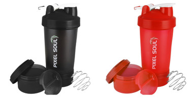 [2 Pack] 16-oz Shaker Bottle with Attachable Storage Compartments ...
