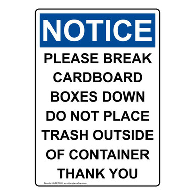 ComplianceSigns.com Vertical Notice Please Break Cardboard Boxes Down ...