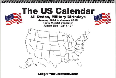 Jumbo Large Print Calendar, The US Calendar 2024 - Military Holidays ...