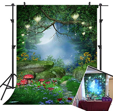 Mehofoto Enchanted Forest Backdrop Mushrooms and Fairy Lanterns Photo ...