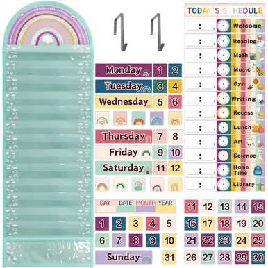 Rainbow Pockets Chart Daily Schedule Calendar for School Classroom Boho ...