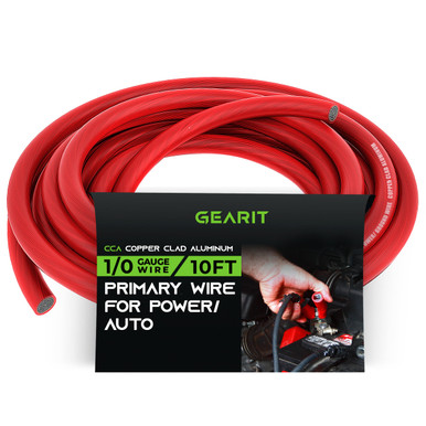 GearIT 1/0 Gauge Wire (10ft - Red Translucent) Copper Clad Aluminum CCA ...