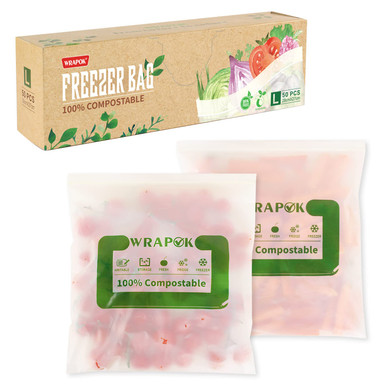 WRAPOK 100% Compostable Freezer Bags Biodegradable Gallon Storage Bag ...