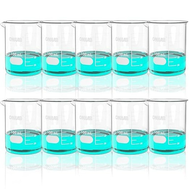 ONiLAB Scientific Glass Beakers Shot Glass, Vol. 100ml, 3.3 Borosilicate Griffin Low Form with ...