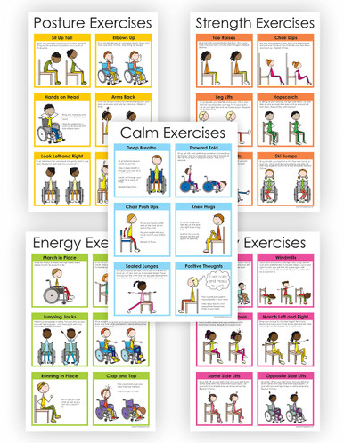 Chair Exercises,Chair Yoga Calm Posters and Kids Work Out for the ...