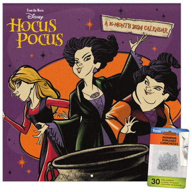 2024 Disney Hocus Pocus Wall Calendar & Push Pins - Warehousesoverstock