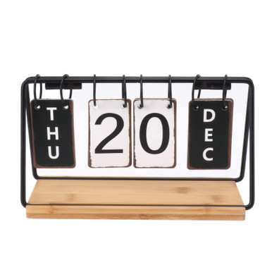 Jeanoko Desk Flip Calendar Iron Frame Wood Base Standing Perpetual ...
