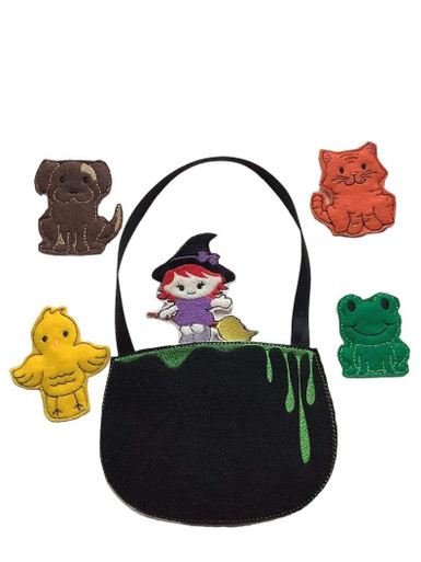 Room on Broom Witch and Friends Finger Puppets with Cauldron Carry bag ...