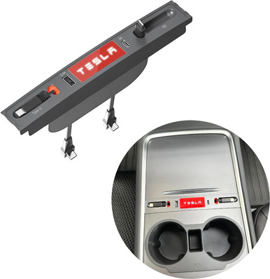 Alopee Red Logo Tesla Model Y USB Hub 2023 with Retractable Cables for ...
