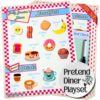 PlayfulPrints Pretend Diner Menus For Play Food, Resturant Menu Playset ...