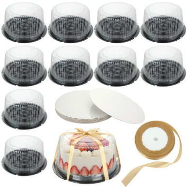 LISHINE 10 Pcs 10 Inches Disposable Cake Container with Lid Plastic ...