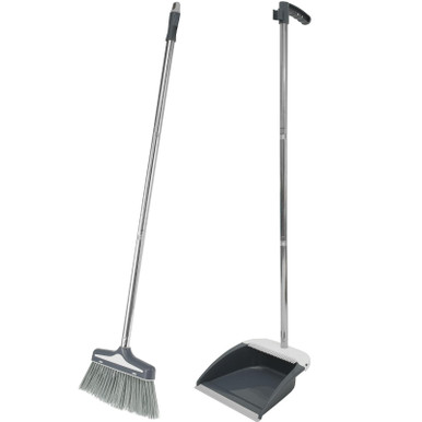Rzvnmko 2Pcs Broom and Dustpan Set with Long Handle Retractable Upright ...
