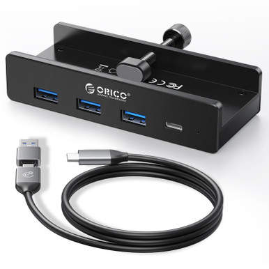 ORICO USB Hub 3.0, Clamp USB Hub with Extra Power Supply Port, Aluminum ...