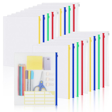 100 Pieces Binder Pockets A4 Size Poly Zip Envelopes Clear Zipper ...