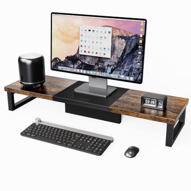 YSAGi Monitor Stand Riser, Wood & Steel Computer Monitor Stand, Sturdy ...