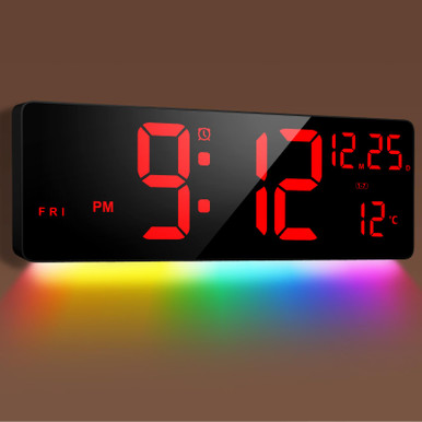 Xflyee 16.5" Large Digital Wall Clock with Color Changing Night Lights ...