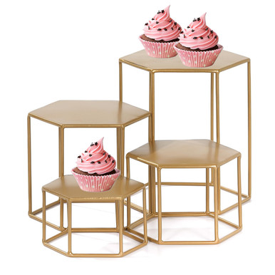 MinWadil Set of 4 Metal Display Risers, Brass Hexagonal Nesting Buffet ...