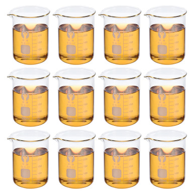 PATIKIL 250ml Low Form Glass Beaker, 12 Pack 3.3 Borosilicate Glass Graduated Printed Scale ...