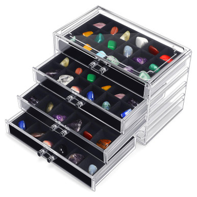 Misdary 72 Grid Rock Display Case Acrylic Rock Collection Box for Kids ...