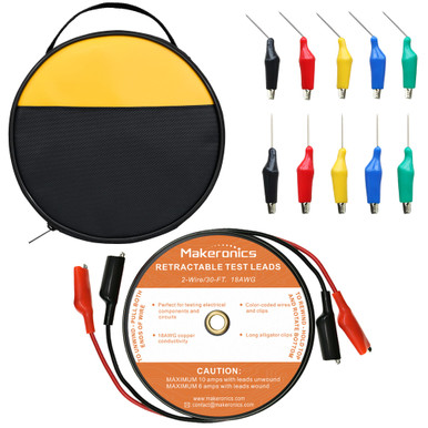 Makeronics 2 Wires 30FT 18AWG Retractable Test Leads with Cable Bag ...