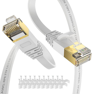 Surplay Cat7 100FT Ethernet Cable White-10Gbps Shielded & Ground Wire ...