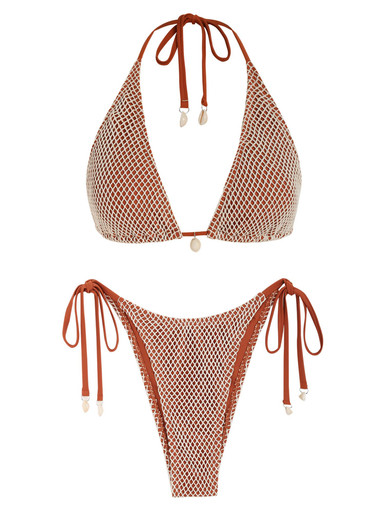 ZAFUL Women's Triangle Bikini Multiway Fishnet Tie Side Bandeau Halter ...