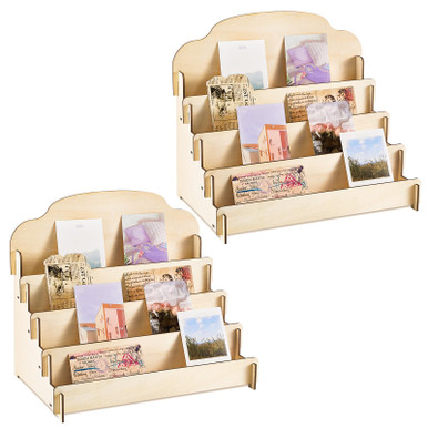 Barydat 2 Pcs 4 Tier Greeting Card Display Stand Wooden Sticker Display ...