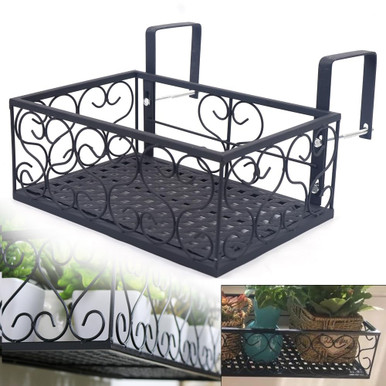 LGODDYS Hanging Flower Rack Basket with Hooks Metal Rectangle Plant ...