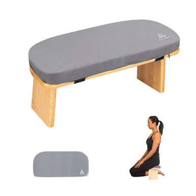 Meditation Bench with Cushion Foldable Ergonomic Bamboo Kneeling Stool ...