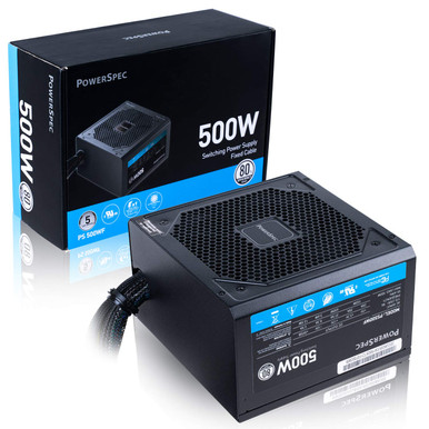 PowerSpec 500W Power Supply 80 Plus Certified Fixed Cable Non-Modular ...