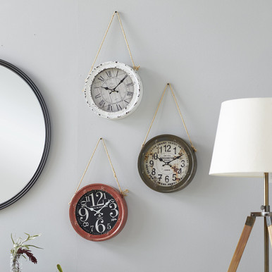 Deco 79 Metal Wall Clock with Rope accents, Set of 3 11"D, White ...