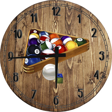 AMG Prints Game Room Wall Clock Billiards Pool Racked 8 9 Ball Large ...