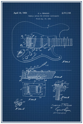Electric Guitar 1956 Official Patent Office Blueprint Design Stringed ...
