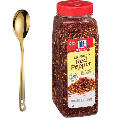 McCormick Crushed Red Pepper Flakes 13 Oz with Moofin Golden SS Spoon ...