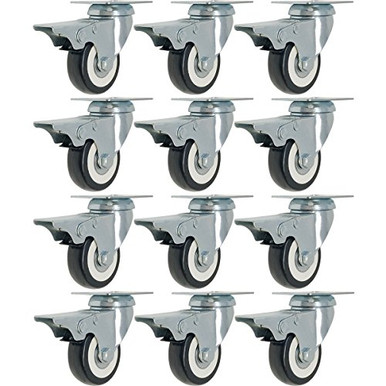 12 Pack 2-Inch Caster Wheels WITH BRAKE Swivel Plate Casters On Black ...