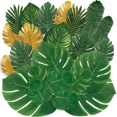 Sggvecsy 64 Pieces 8 Kinds Artificial Tropical Palm Leaves Tropical ...