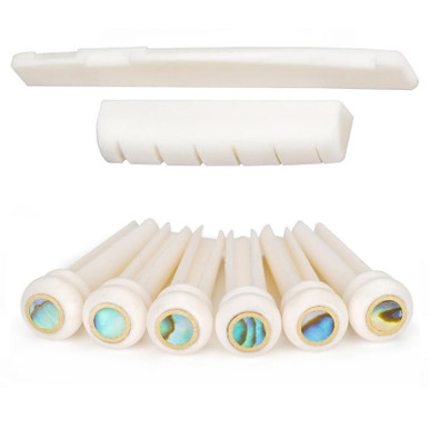Guitar Bone Bridge Saddle and Nut with 6pcs Guitar Bone Bridge Pins ...