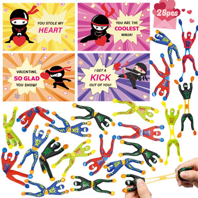 ESLOVEN 28Packs Valentines Day Gift Cards with Wall Climbing Ninja Set ...